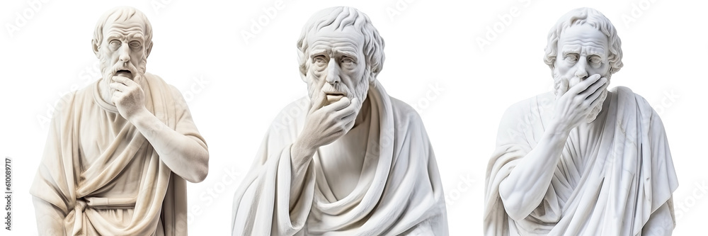 Set of marble statue of philosophers isolated on transparent background ...
