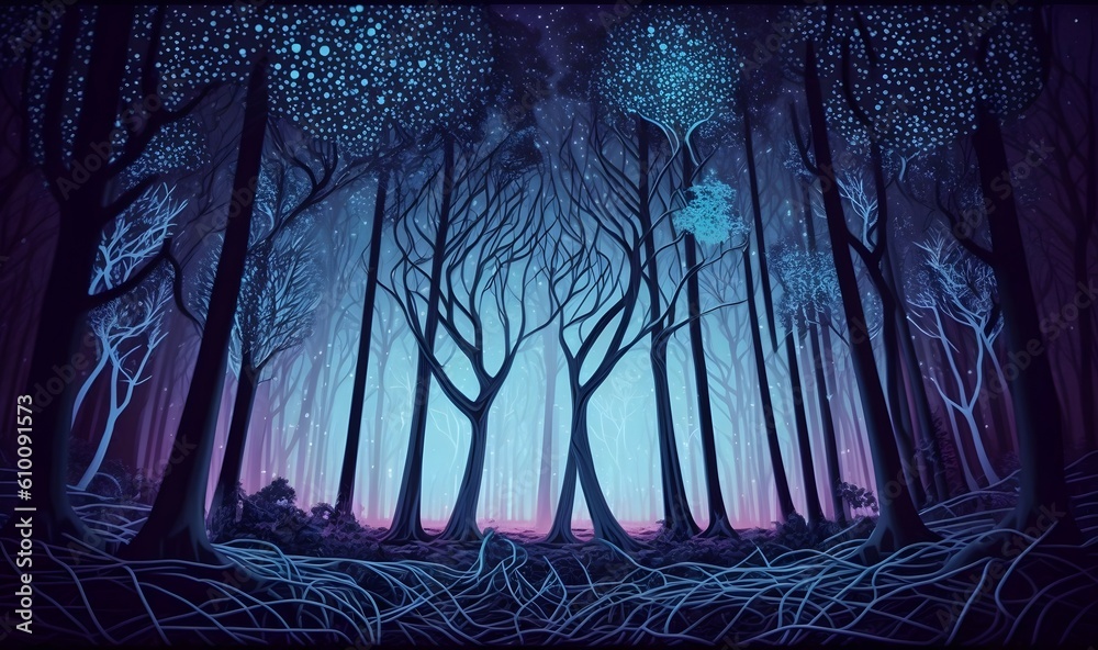 Mystical rave forest at night highly detailed. Generative AI as soft ...