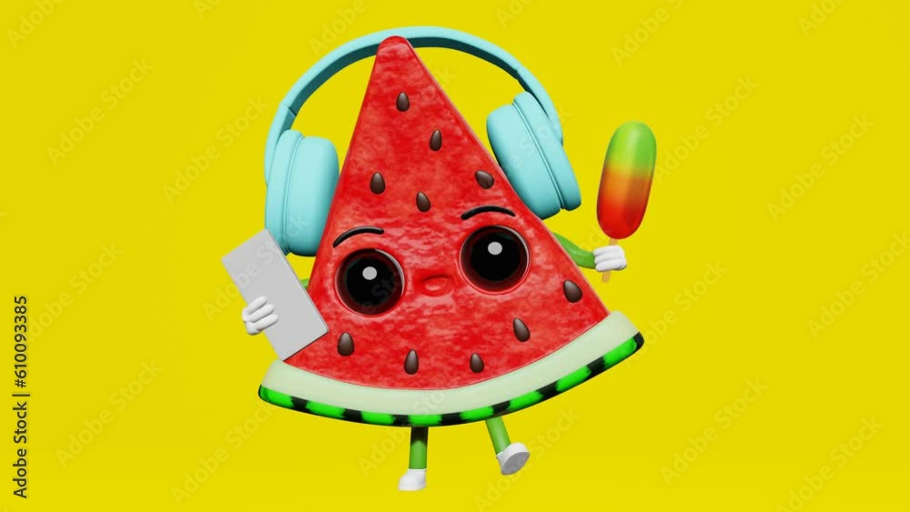 Cool dancing watermelon earphones listening to music smartphone ice ...