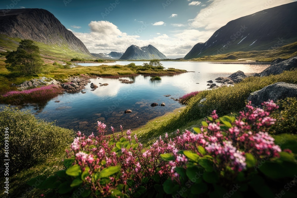Norways summertime countryside with flowers. Norwegian landscape and ...