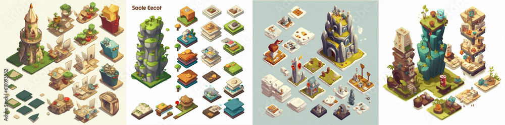 Collection of game assets including sprites, icons and cartoon ...