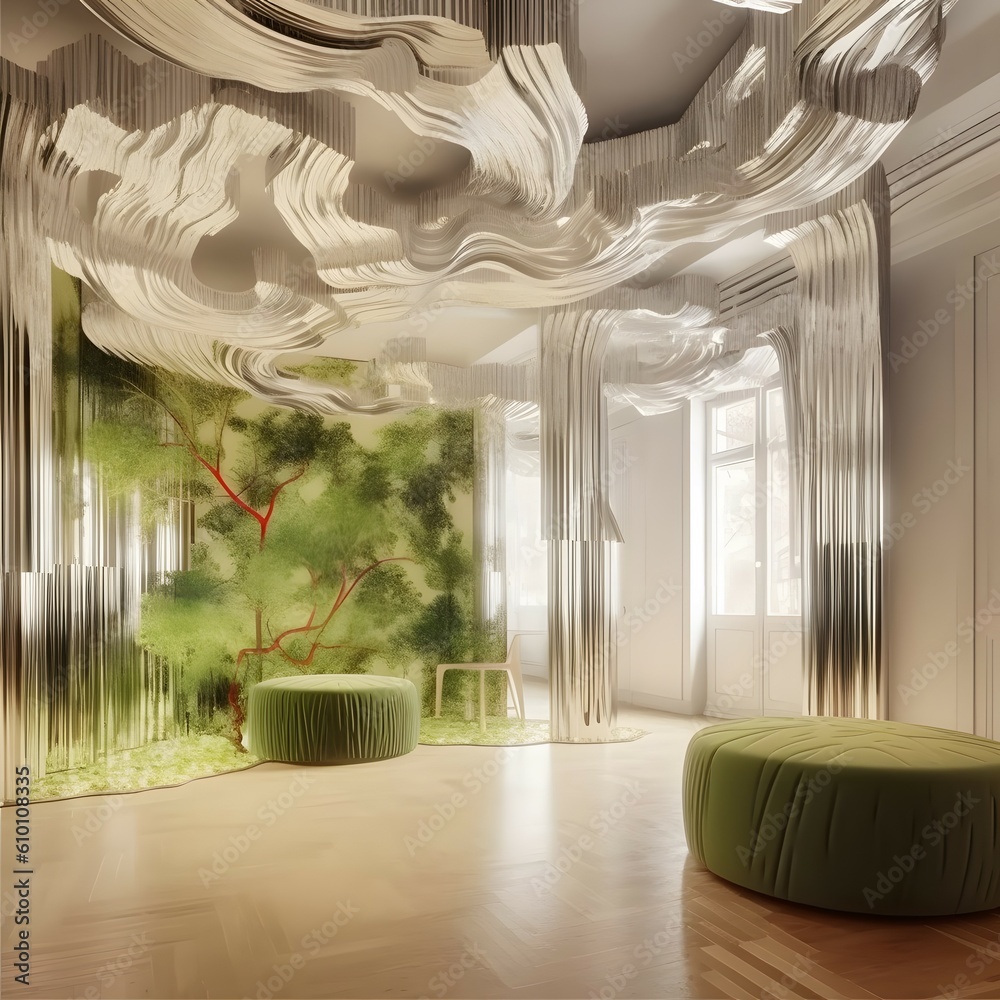 , misty and soft beige and silver atmosphere,teamlab borderlezs with ...