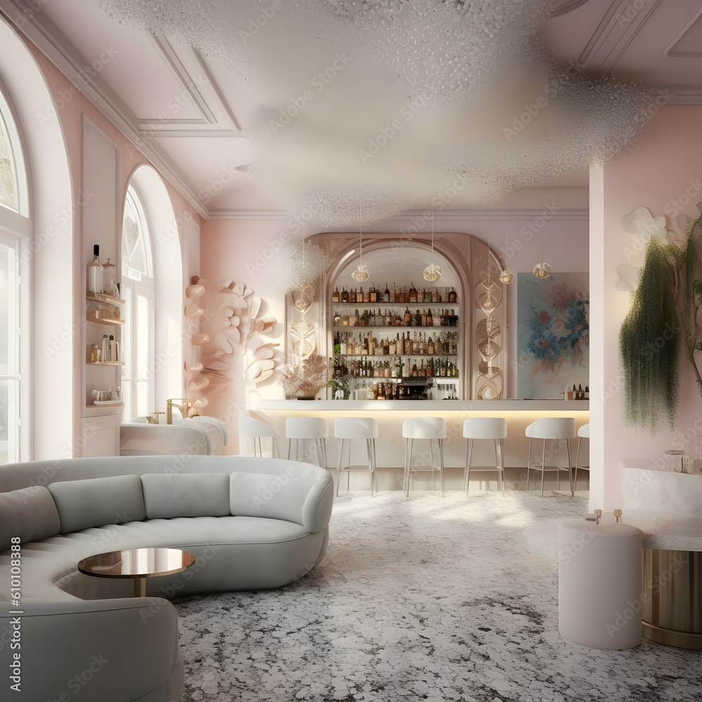a cocktails bar,soft pink and white and silver atmosphere,Abstract ...