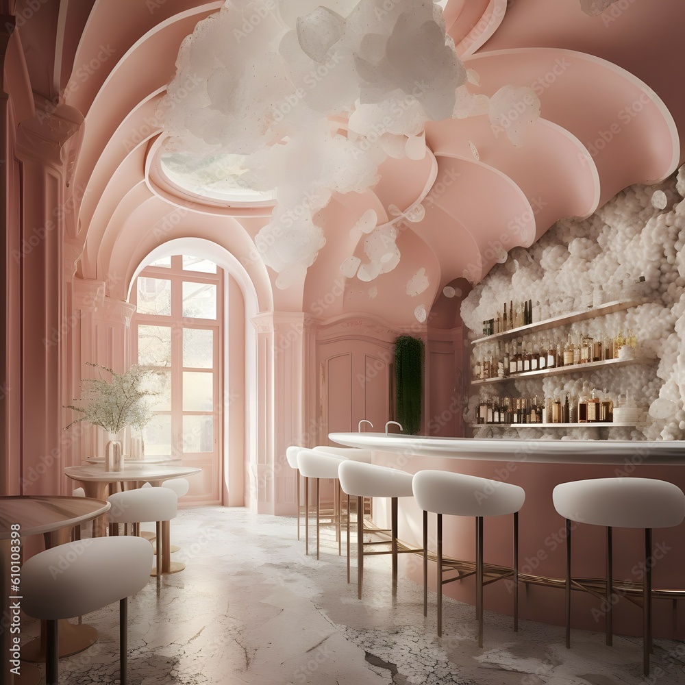 a cocktails bar,soft pink and white and silver atmosphere,Abstract ...