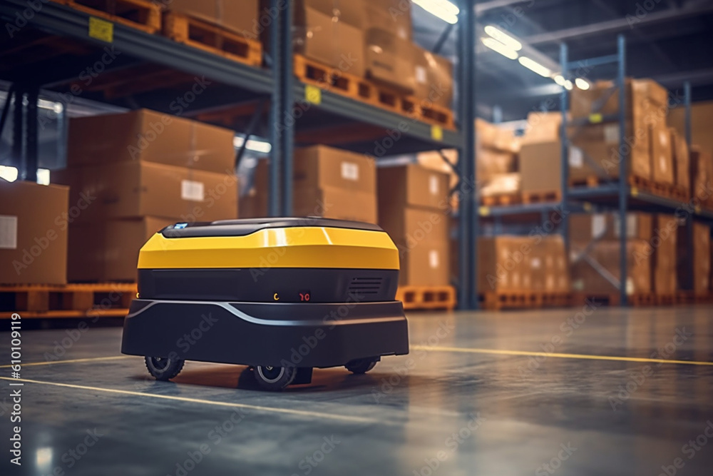 Streamlined warehouse operations, AGV Automated Guided Vehicle at work ...