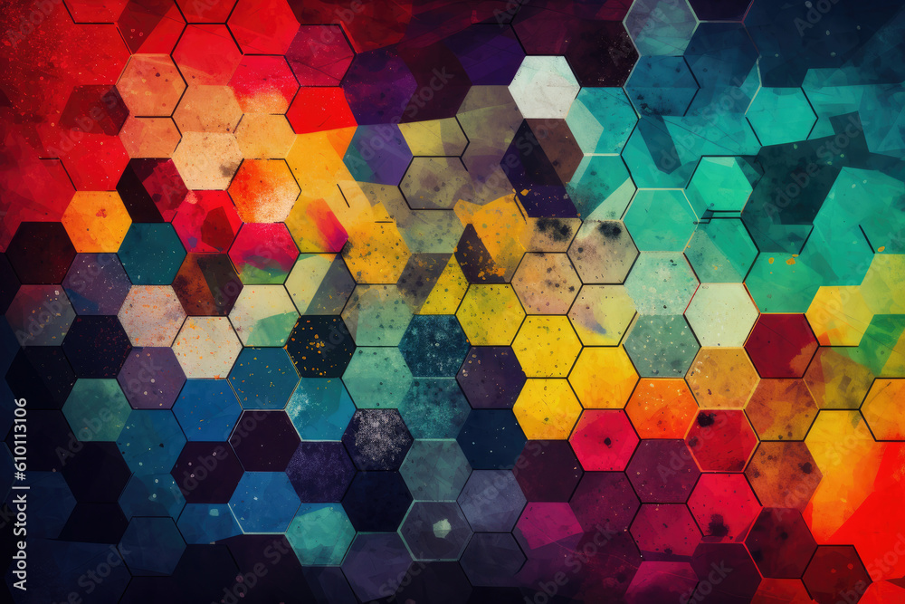 visually stunning image featuring layered hexagons in bright and bold ...