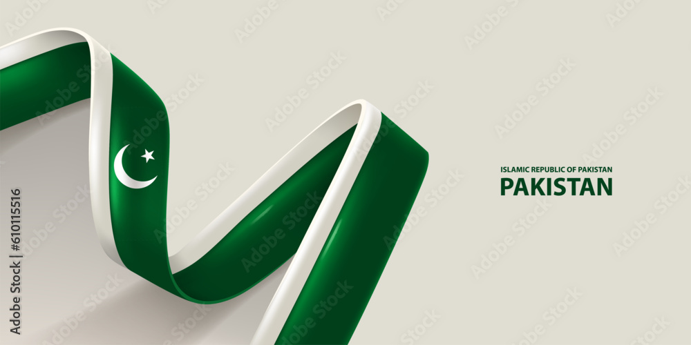 Pakistan ribbon flag. Bent waving ribbon in colors of the Pakistan ...