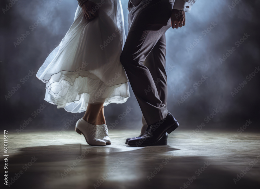 Focusing on the feet of a couple dancing, highlighting their ...