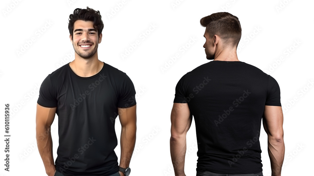 black T-Shirt front and back for men, muscular man front and back t ...