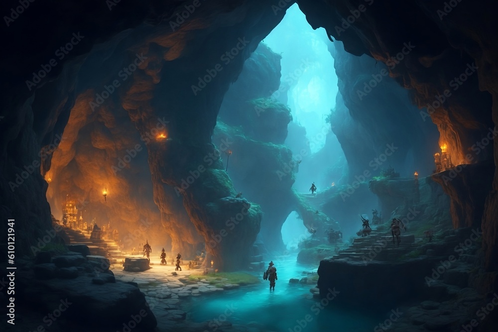 Ilustração do Stock: Deep within a labyrinthine cave system, you ...