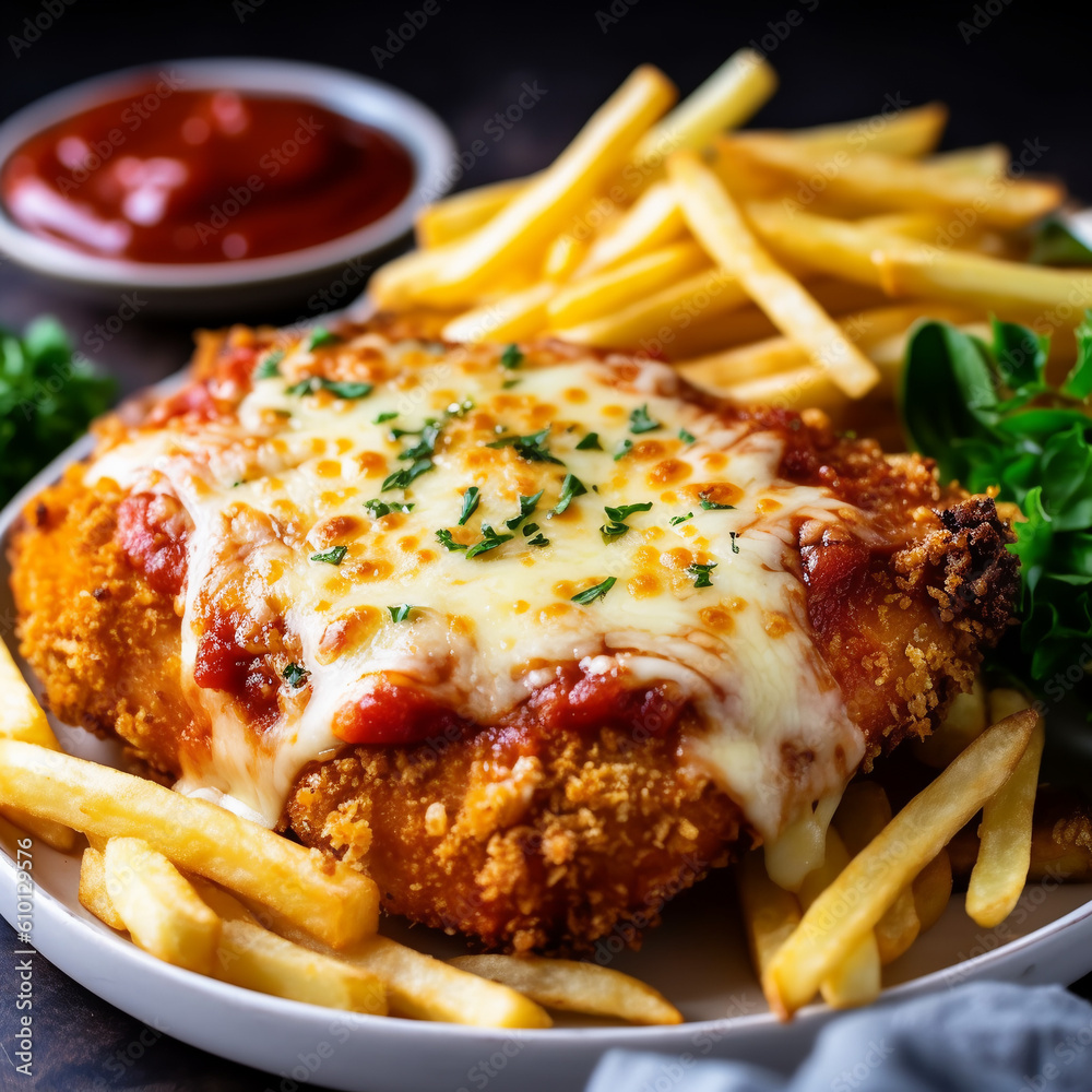 Enjoy a classic and comforting dish of chicken Parmigiana served with ...