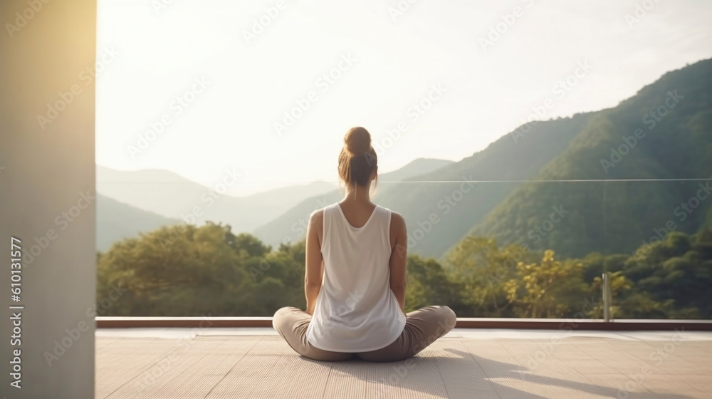Young girl or people pose balance body vital zen and meditation for ...