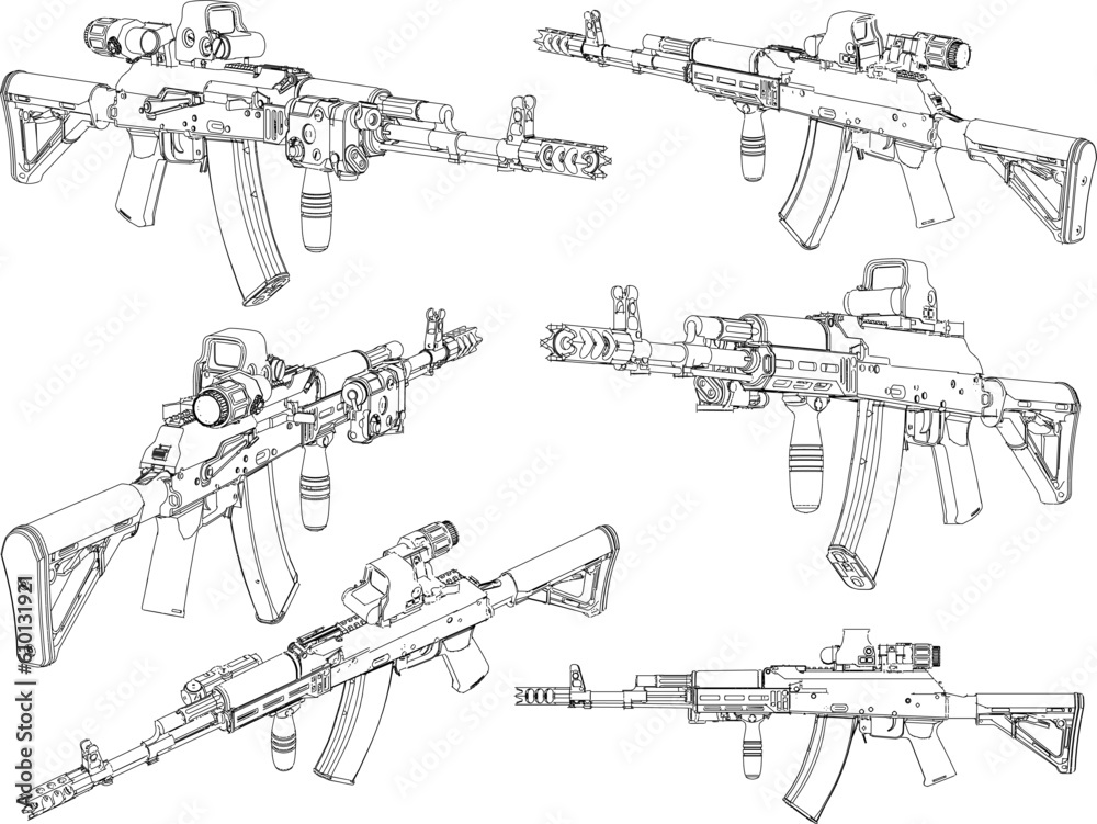 Vector illustration cartoon sketch of modern rifle automatic rifle ...