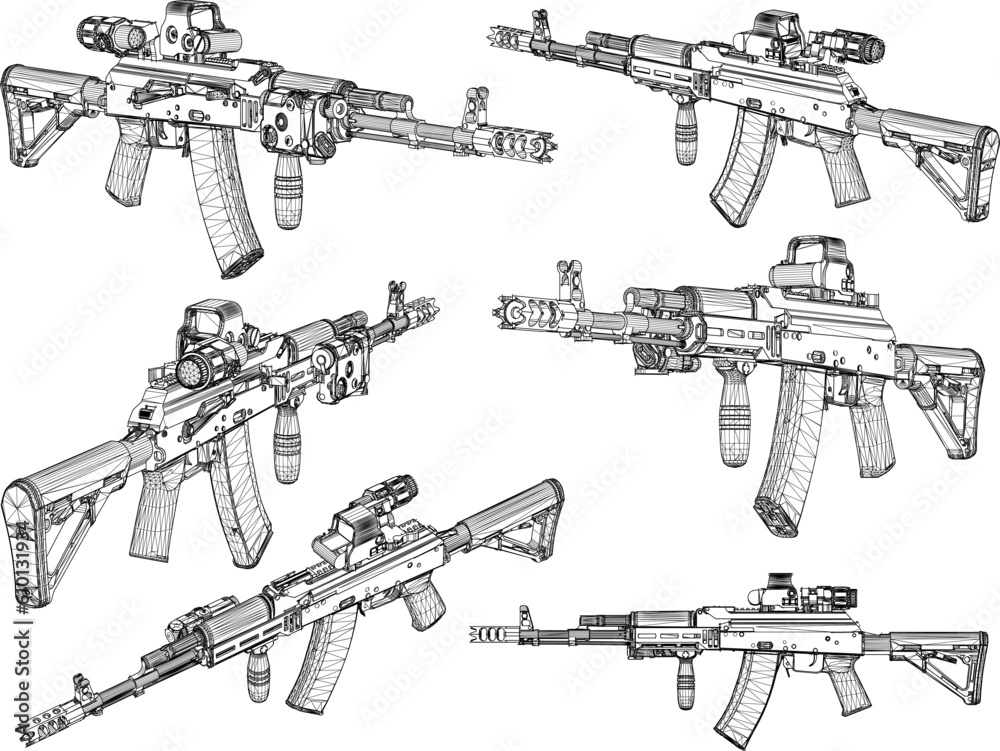 Vector illustration cartoon sketch of modern rifle automatic rifle ...