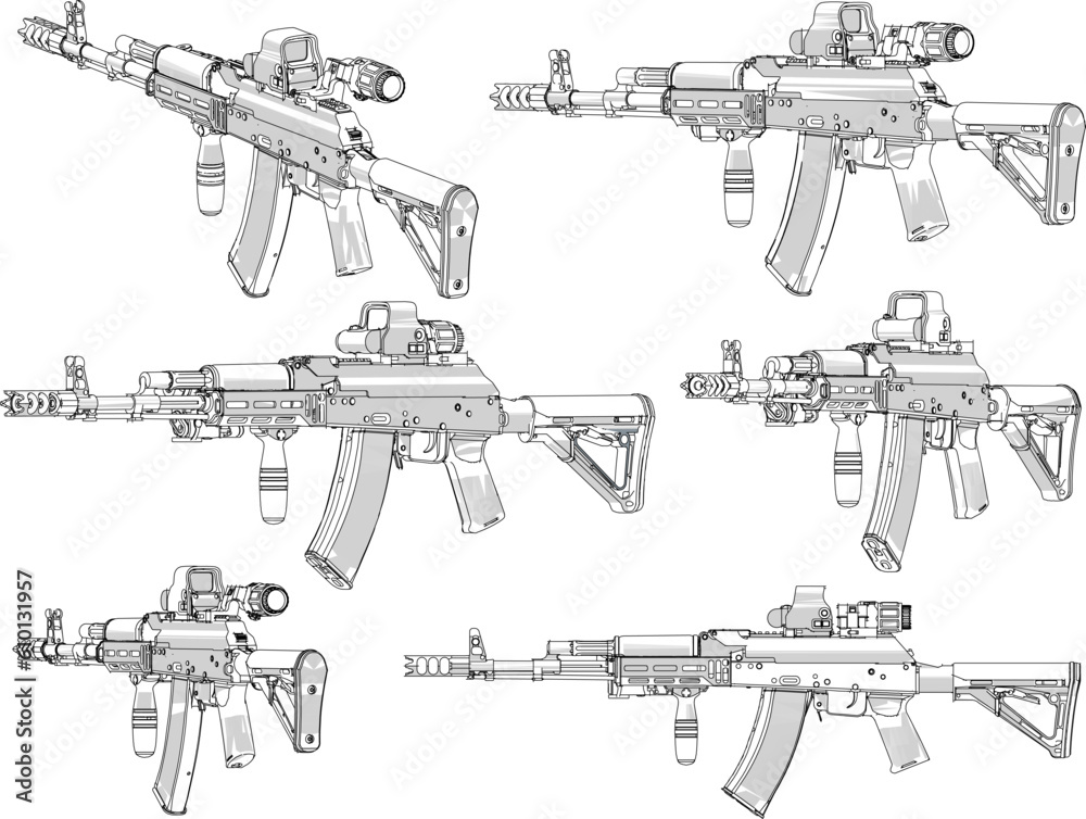 Vector illustration cartoon sketch of modern rifle automatic rifle ...
