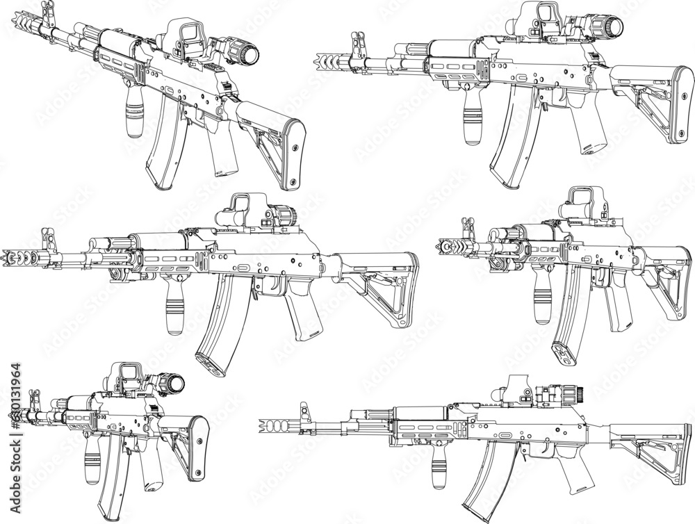 Vector illustration cartoon sketch of modern rifle automatic rifle ...