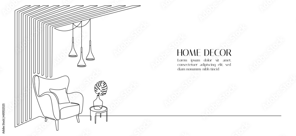 Modern design interior with armchair and wood slat walls in one ...