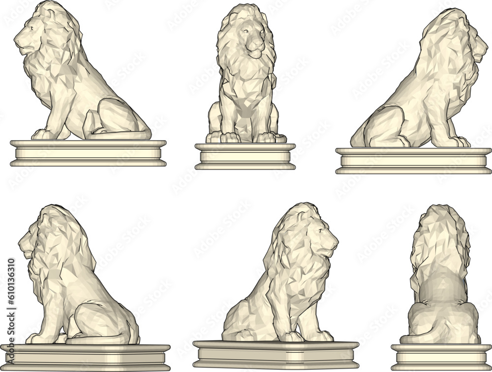 Vector illustration sketch of cartoon lion statue king of the jungle ...