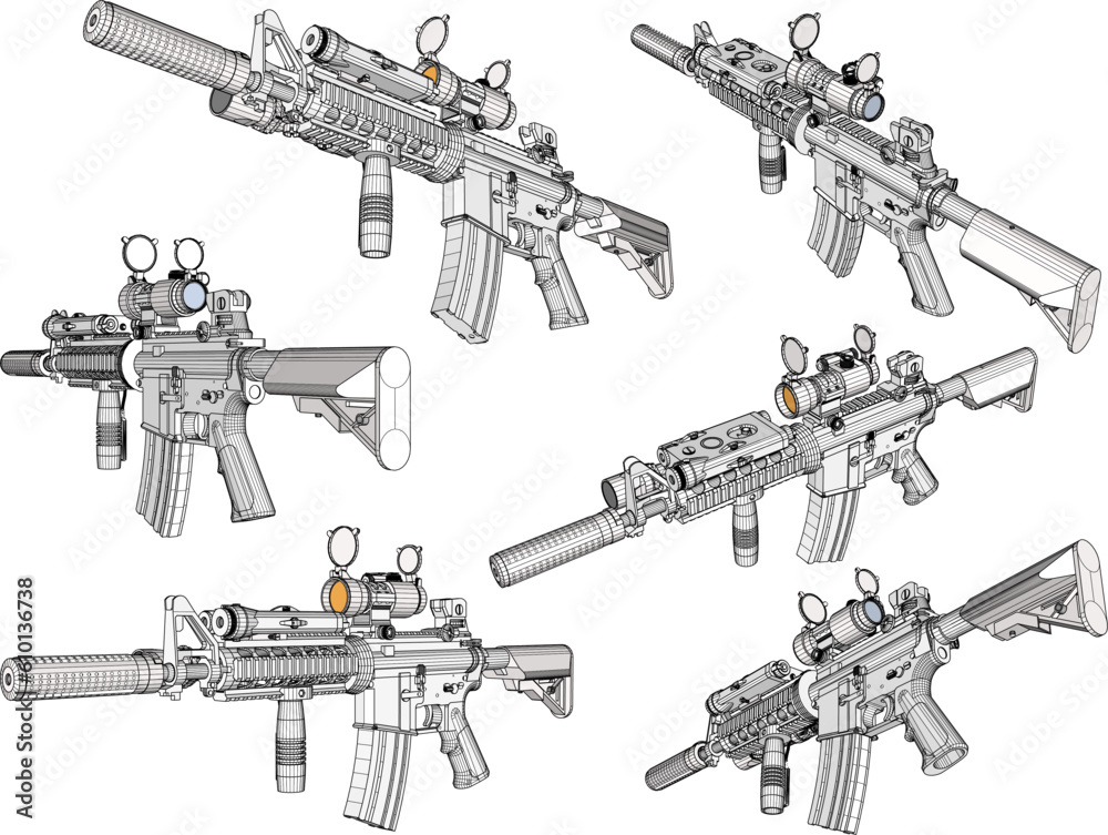 Vector illustration sketch of modern advanced combat war rifle Stock ...