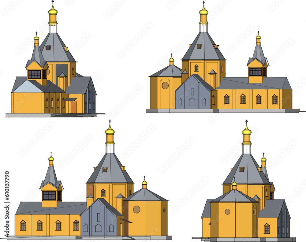 Vector sketch illustration of holy temple palace castle with tower ...