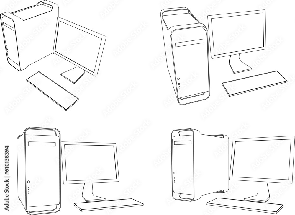 Vintage old personal computer cartoon illustration vector sketch Stock ...
