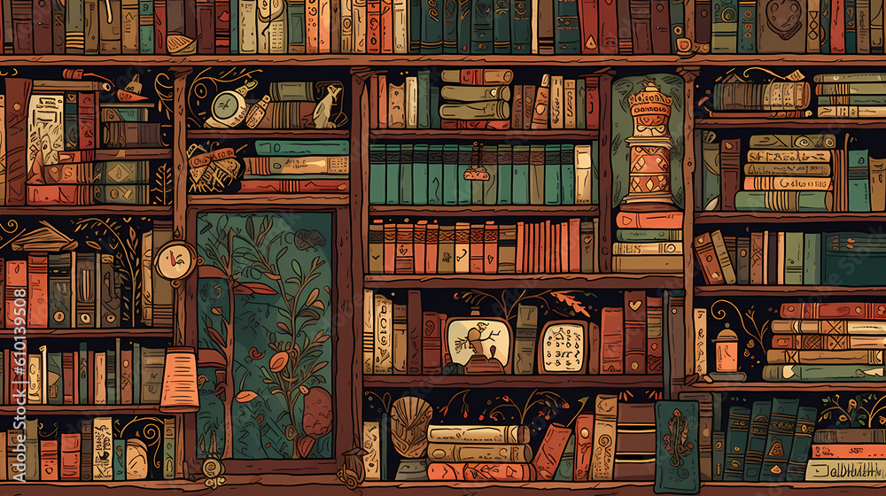 book case cabinet illustration background ai generated Stock ...