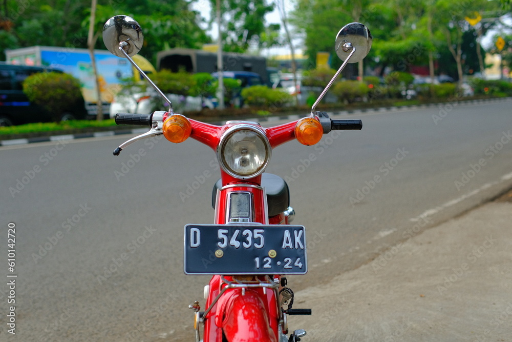Automotive Photography. Close up view of a 1975 red and white Classic ...