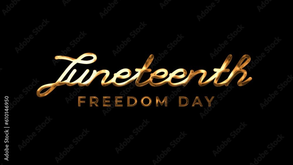 Juneteenth animation text with golden lettering on black background ...