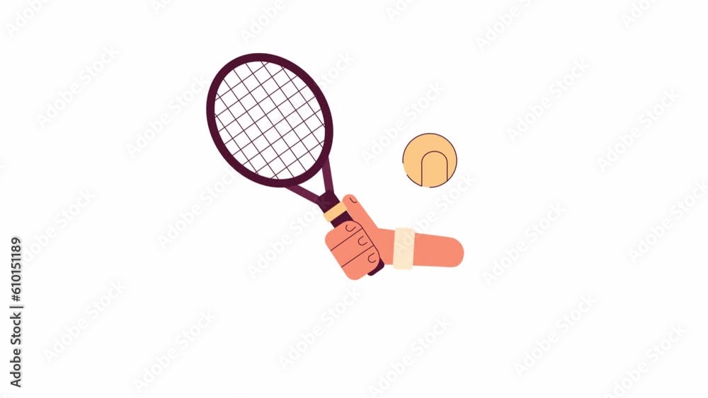 Animated tennis racket ball. Hand holding racquet. Tennis ball movement ...