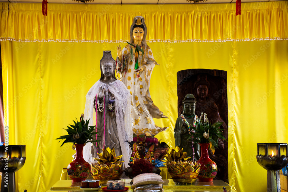 Antique deity Quan Yin or Kuan Yin chinese goddess statues in ancient ...