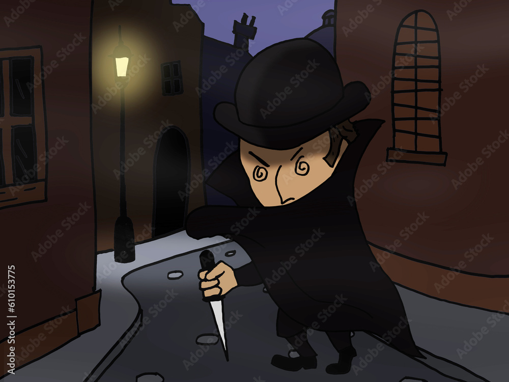 Cartoon version of Jack the Ripper prowls the back streets of London ...