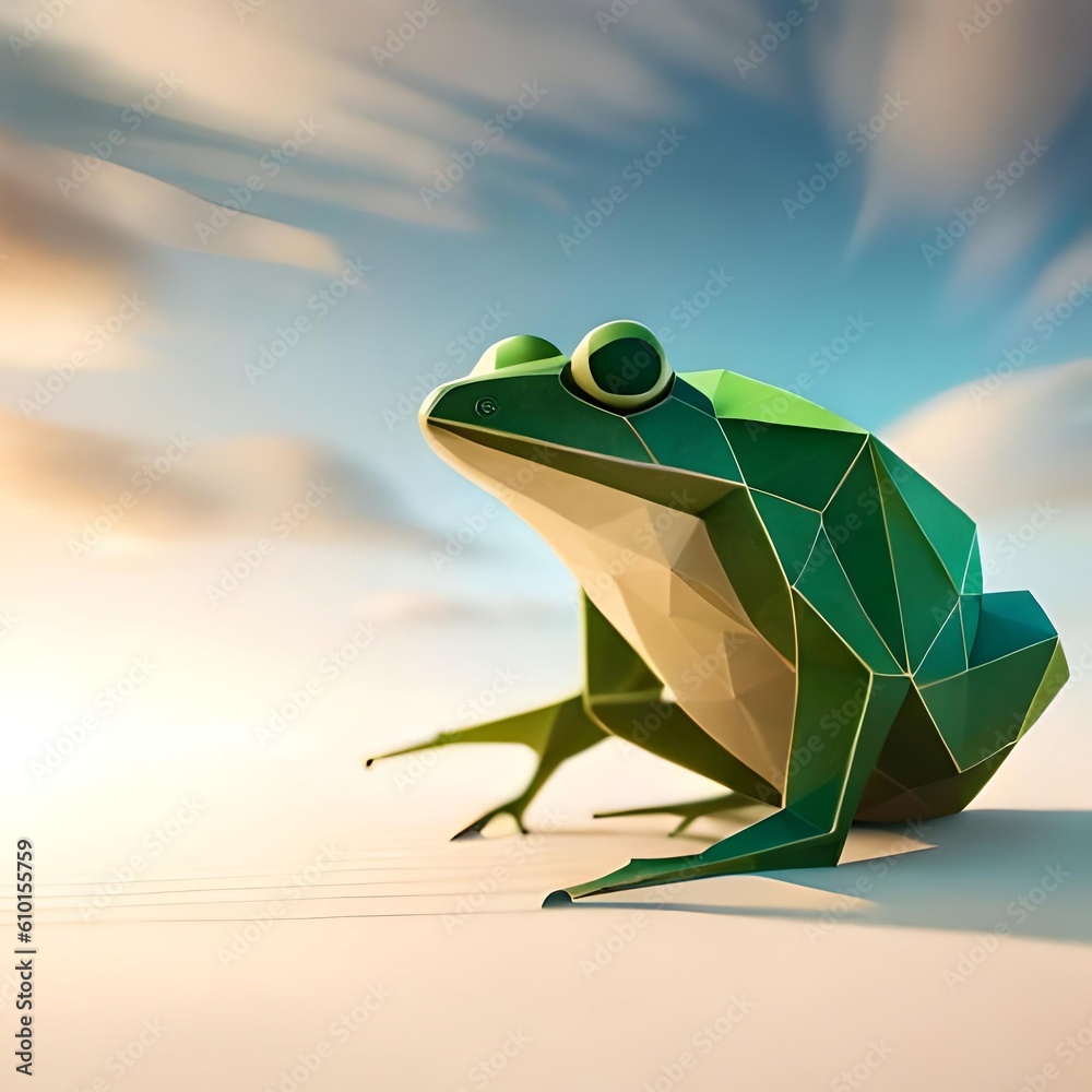Cute green frog drawing paper folding illustration design with polygon ...