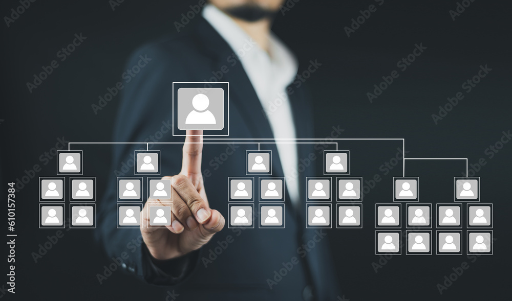 Business team management concept, Businessman touch visual screen for ...