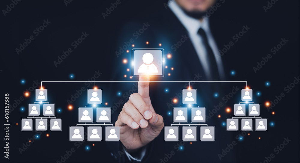 Business team management concept, Businessman touch visual screen for ...