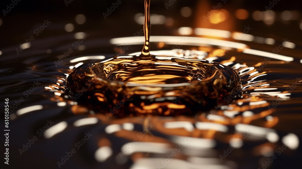 AI Generative. Capture an oil drop entering water from a low angle ...