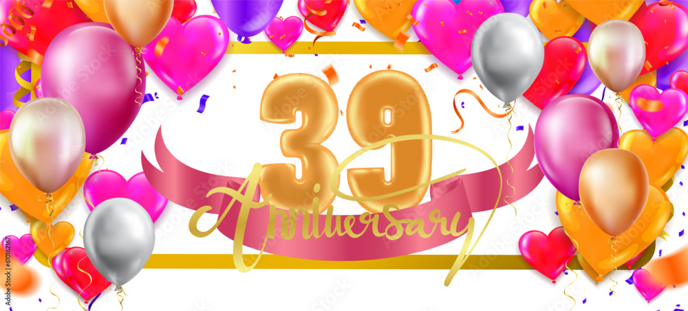 Anniversary 39th anniversary celebration background with balloons and ...