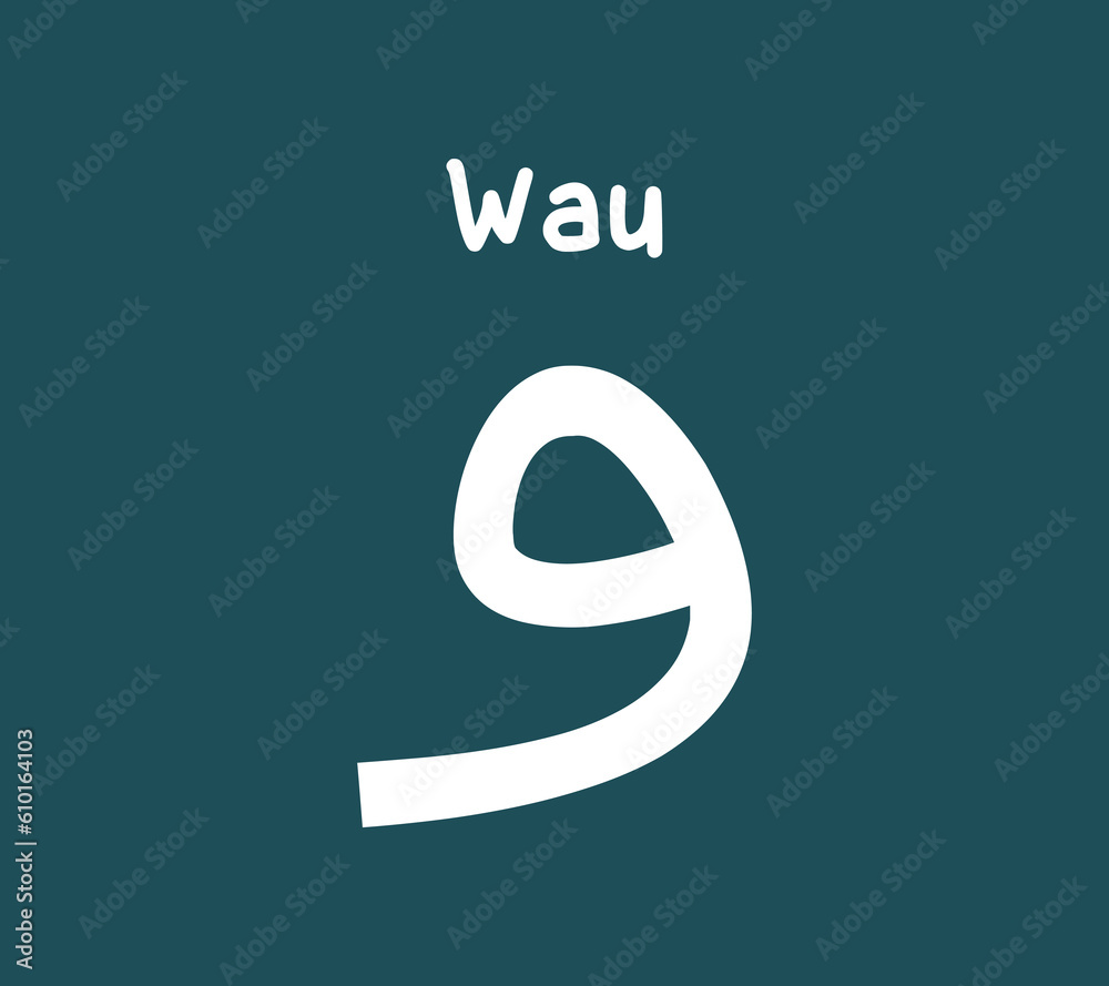 Wau - Flashcards of basic Arabic letters or hijaiyah letters alphabet ...