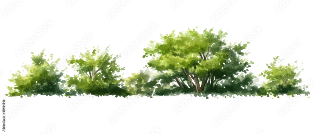 watercolor of tree side view isolated on white background for landscape ...