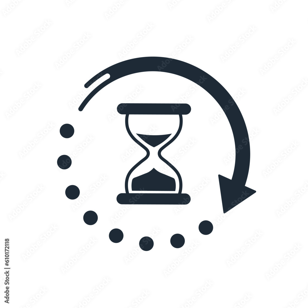 Hourglass and circular motion arrow.Temporary process. Time interval ...