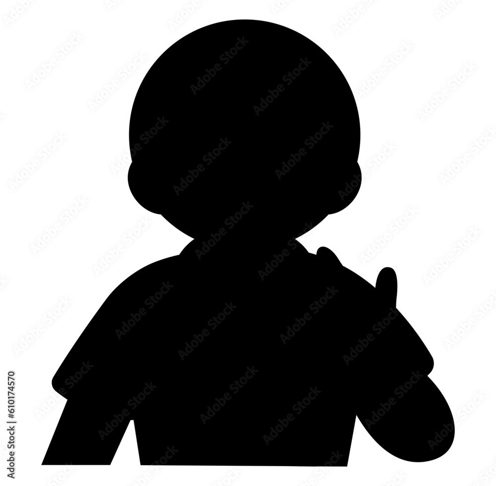 Black silhouette of a child with a bald shaved head, vector isolated on ...