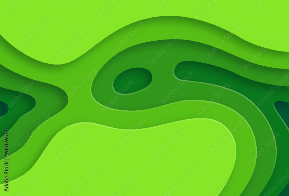 Modern green papercut layers, topography relief imitation template ...