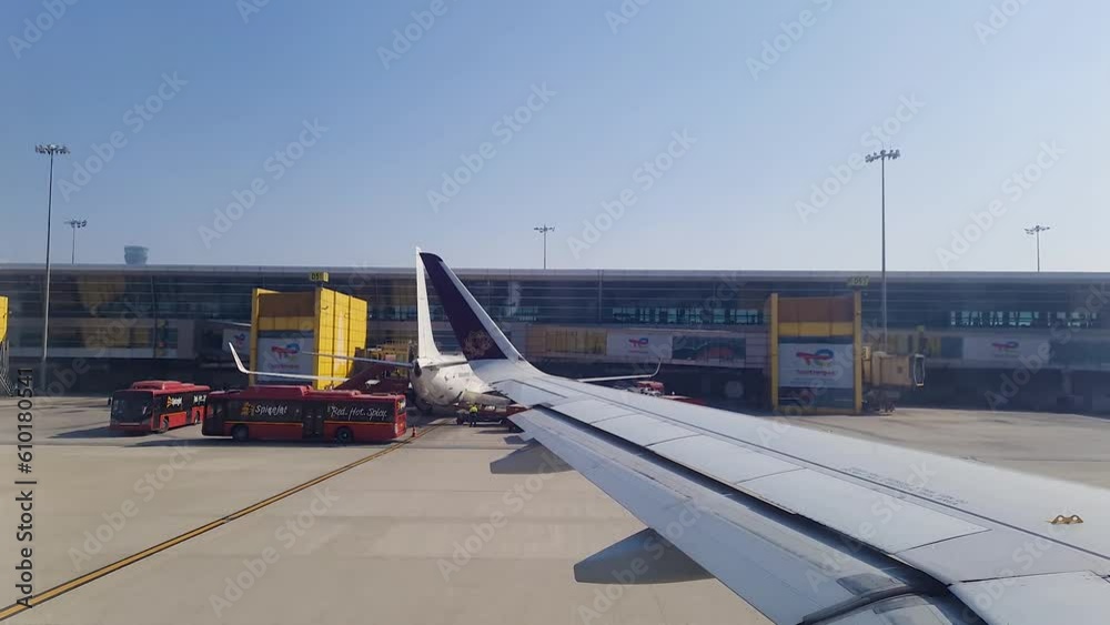 flight window view aircraft leaving terminal for take off at day video ...