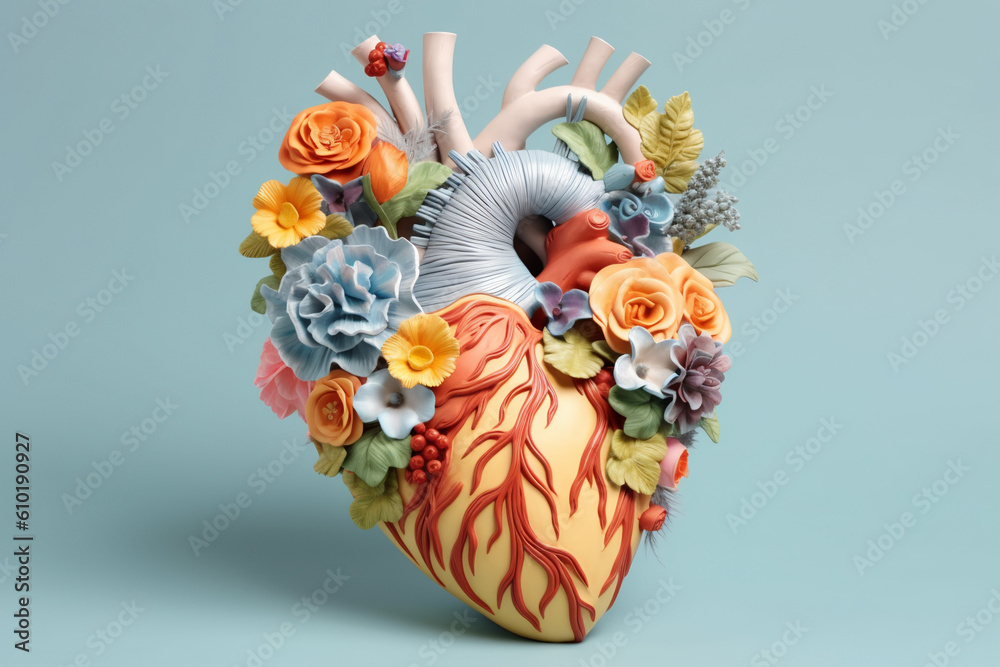 model of human heart with flowers growing out of it heart health ...