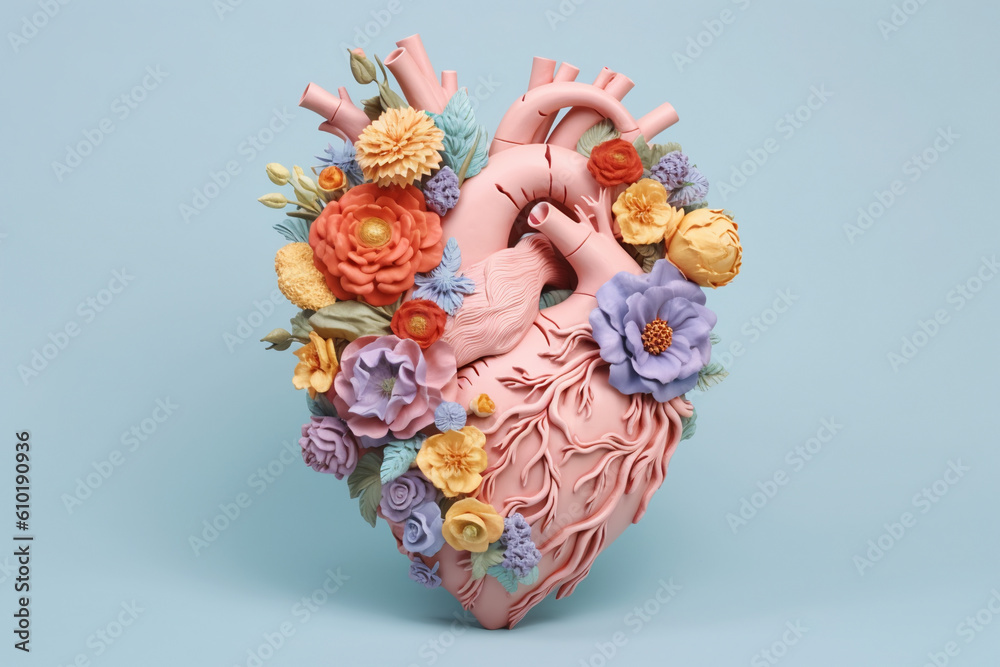model of human heart with flowers growing out of it heart health ...