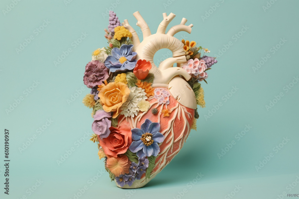 model of human heart with flowers growing out of it heart health ...