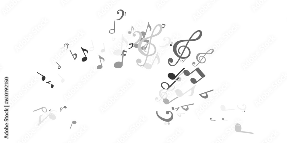 Wavy pattern of flying musical notes. Musical symbols for banner of ...