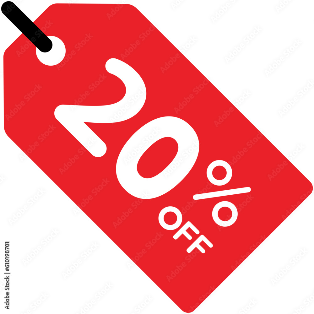 Single red 20% price tag icon, simple round shopping sale label flat ...