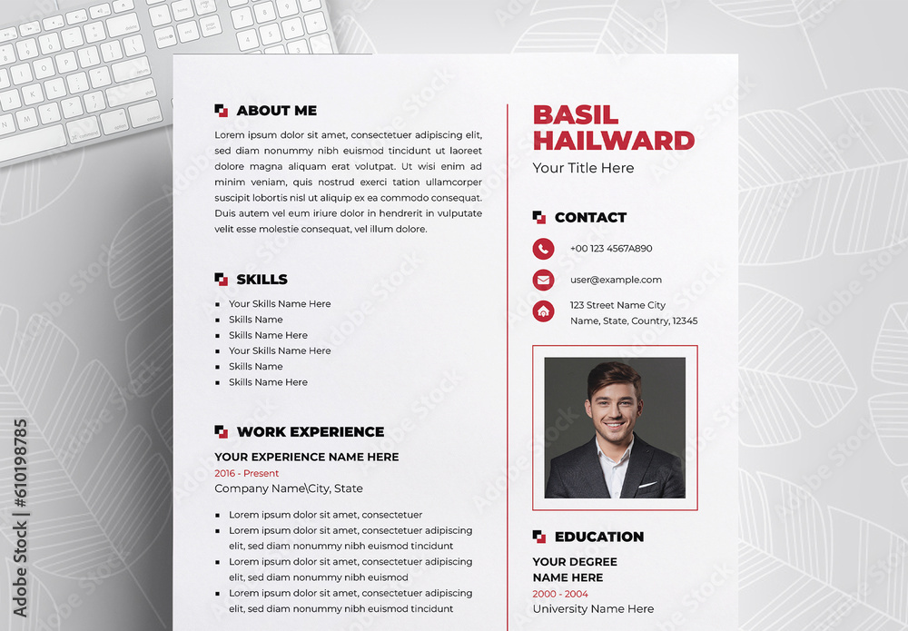 Red Color CV Stock Template | Adobe Stock
