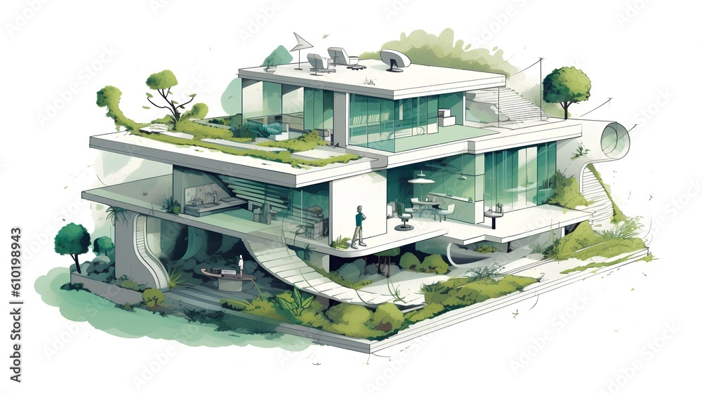 Concept of a sustainable family house project. The integration of ...