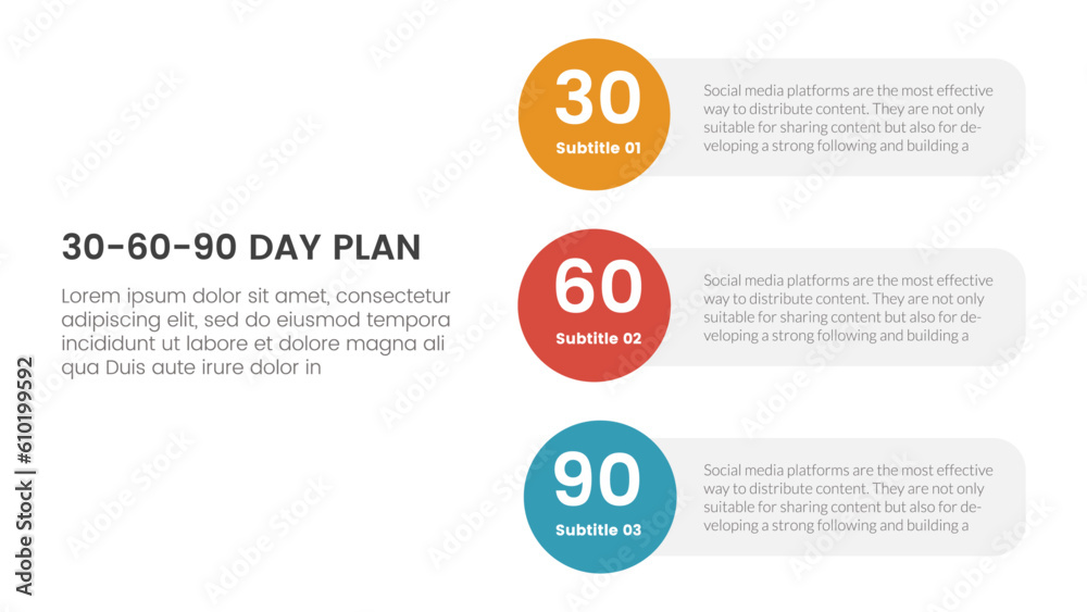 30-60-90 day plan management infographic 3 point stage template with ...